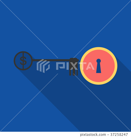 Lock with key flat vector icon. Sign dollar on key - Stock Illustration ...