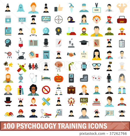 100 psychology training icons set, flat style - Stock Illustration ...