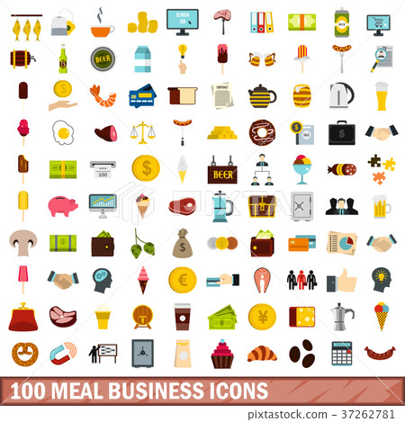 100 meal business icons set, flat style - Stock Illustration [37262781 ...