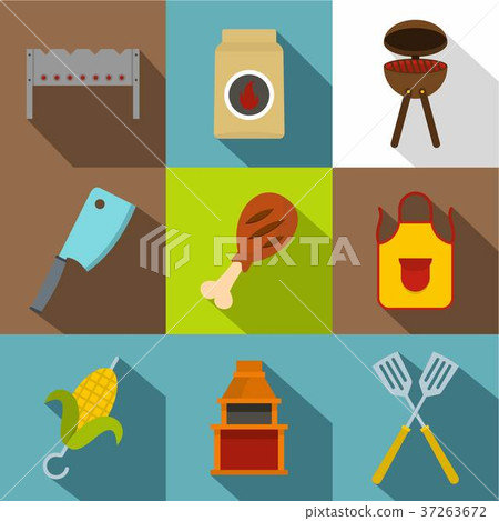 Cooking on fire icon set, flat style - Stock Illustration [37263672 ...