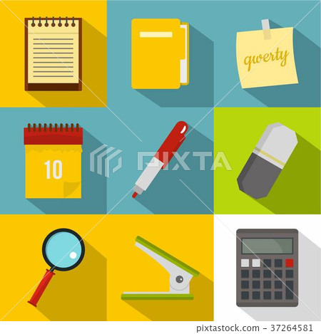 Office tools icon set, flat style - Stock Illustration [37264581] - PIXTA