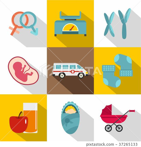 New baby born icon set, flat style - Stock Illustration [37265133] - PIXTA