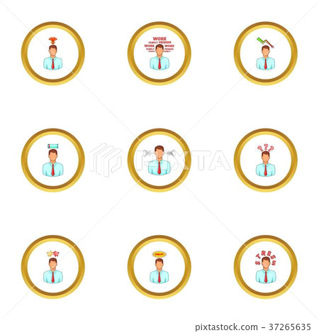 Businessman with hard working icons set - Stock Illustration [37265635 ...