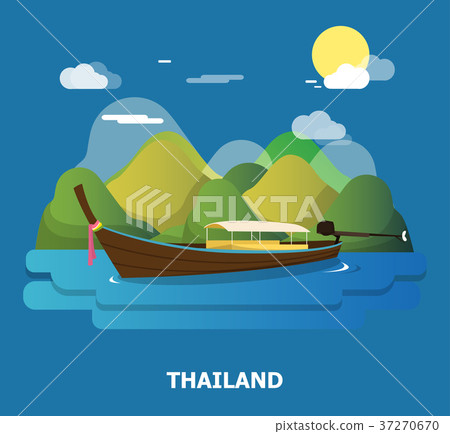 A boat on the river illustration in Thailand - Stock Illustration ...