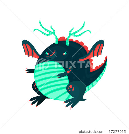 Cute cartoon little dragon character, mythical - Stock Illustration ...