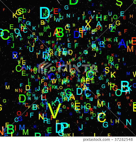 Abstract colorful alphabet fly on black background - Stock Illustration ...