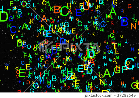 Abstract colorful alphabet fly on black background - Stock Illustration ...
