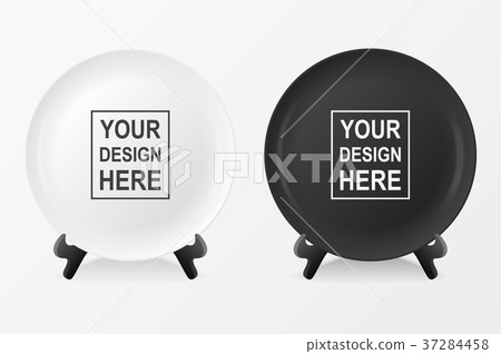 Realistic vector white and black food dish plate - Stock Illustration ...