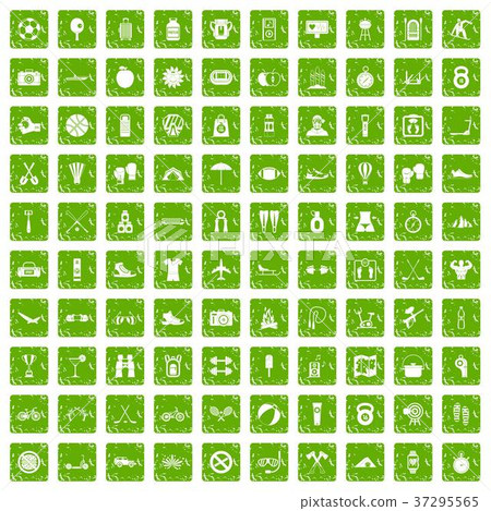 100 active life icons set grunge green - Stock Illustration [37295565 ...