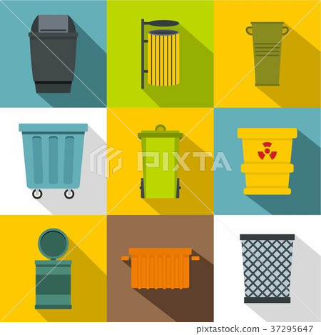 Garbage storage icon set, flat style - Stock Illustration [37295647 ...