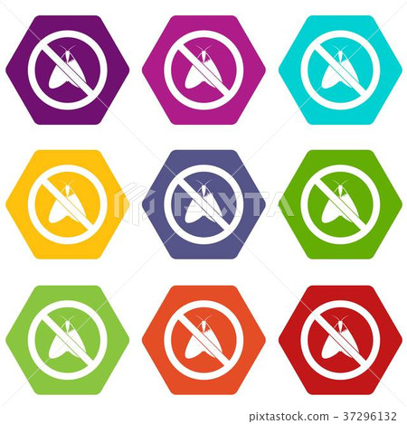 No moth sign icon set color hexahedron-插圖素材 [37296132] - PIXTA圖庫
