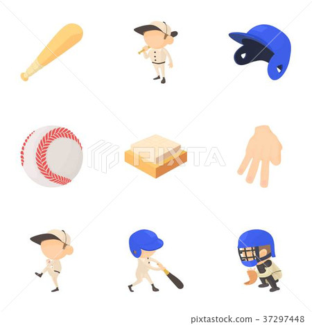 Baseball equipment icons set, cartoon style - Stock Illustration ...