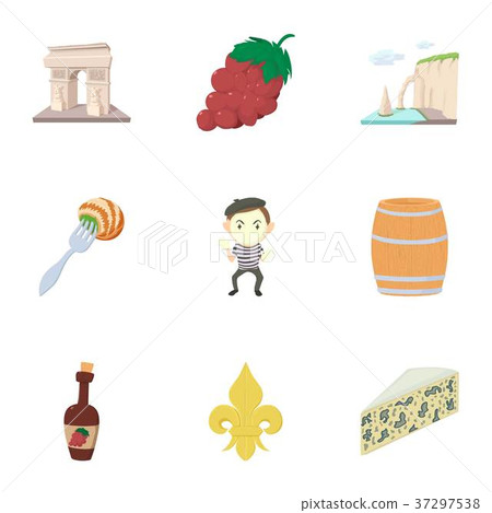French food icons set, cartoon style - Stock Illustration [37297538 ...