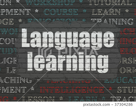 Studying concept: Language Learning on wall - Stock Illustration ...
