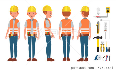 Electrician Worker Male Vector. Makes Electrical - Stock Illustration ...