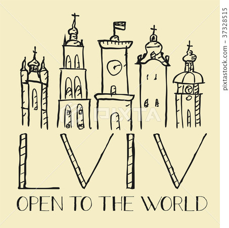 Vector hand drawn logo of the city of Lviv - Stock Illustration ...