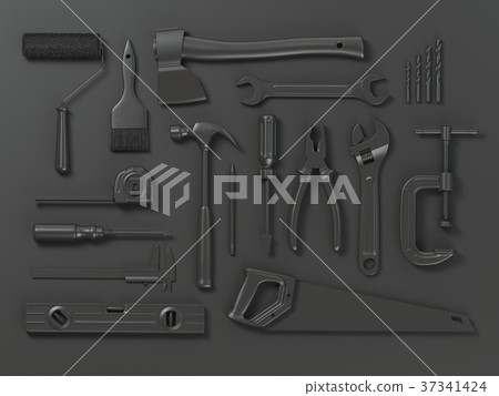 Set of of black tools on black background. Mock up - Stock Illustration ...