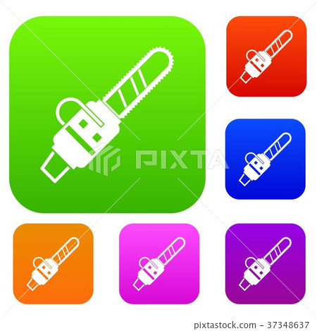 Gasoline powered chainsaw set color collection - Stock Illustration ...