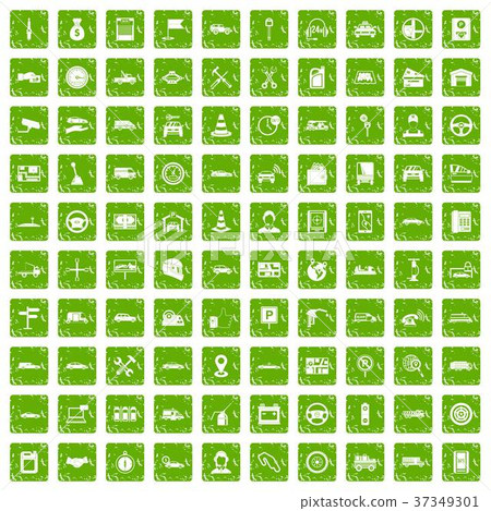 100 auto icons set grunge green - Stock Illustration [37349301] - PIXTA