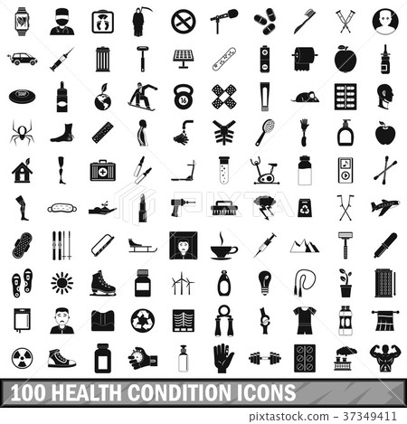 100 health condition icons set, simple style - Stock Illustration ...