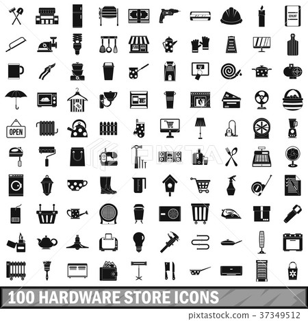 100 hardware store icons set, simple style - Stock Illustration ...