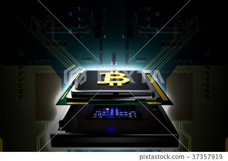 Concept Of Bitcoin gold B on cpu computer chip-插圖素材 [37357919] - PIXTA圖庫