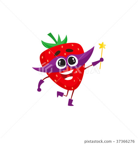 Strawberry superhero character with magic wand - Stock Illustration ...