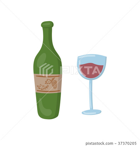 Bottle of red wine and glass cartoon vector - Stock Illustration ...