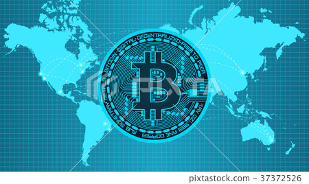 Crypto currency bitcoin in trendy blue colors - Stock Illustration ...
