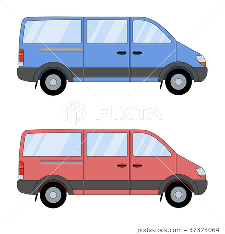 Blue and red minibus. Vector 3d illustration - Stock Illustration ...