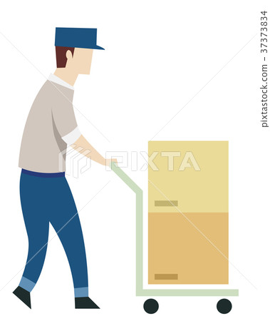 Man Logistics Trolley Boxes Push - Stock Illustration [37373834] - PIXTA