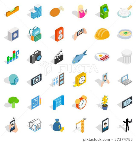 Characteristic icons set, isometric style - Stock Illustration ...