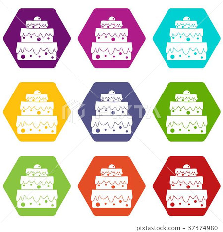 Big cake icon set color hexahedron - Stock Illustration [37374980] - PIXTA