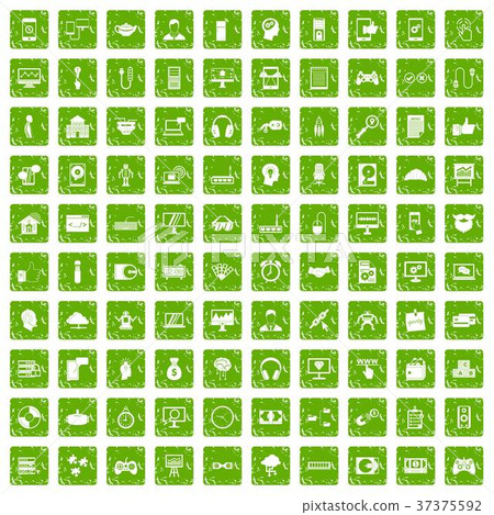 100 programmer icons set grunge green - Stock Illustration [37375592 ...