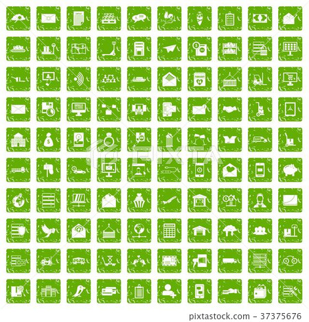 100 postal service icons set grunge green-插圖素材 [37375676] - PIXTA圖庫