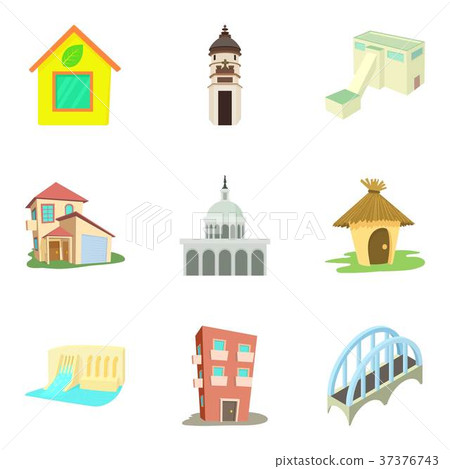 City center icons set, cartoon style - Stock Illustration [37376743 ...