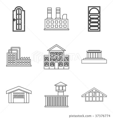 City edifice icons set, outline style - Stock Illustration [37376774 ...