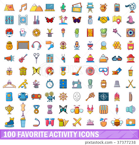 100 favorite activity icons set, cartoon style - Stock Illustration ...