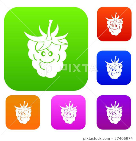 Ripe fresh smiling raspberry set color collection - Stock Illustration ...