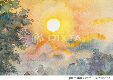 Watercolor landscape painting of sunshine. - Stock Illustration ...