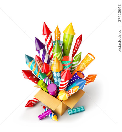 bright colorful fireworks rockets in a box. - Stock Illustration ...