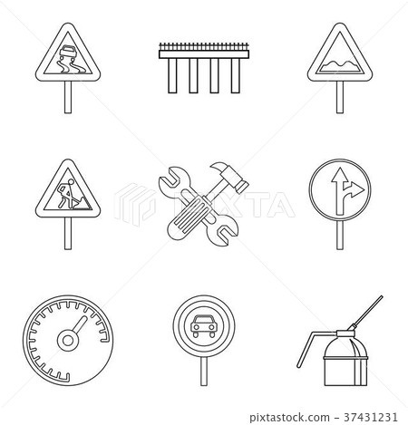 Rugged terrain icons set, outline style - Stock Illustration [37431231 ...