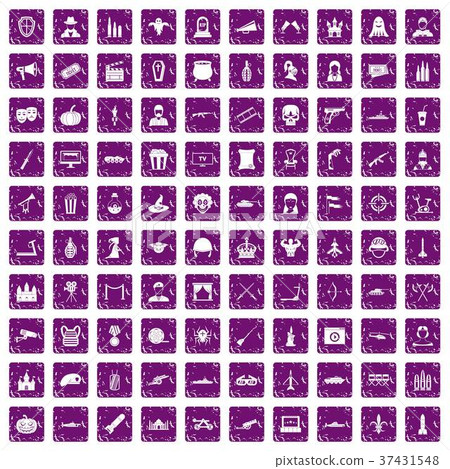 100 film icons set grunge purple - Stock Illustration [37431548] - PIXTA