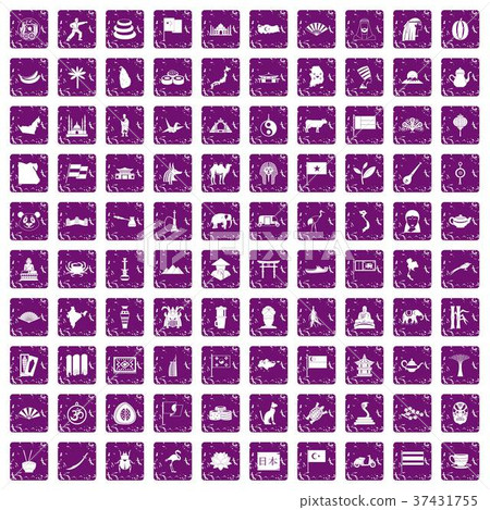100 Asia icons set grunge purple - Stock Illustration [37431755] - PIXTA