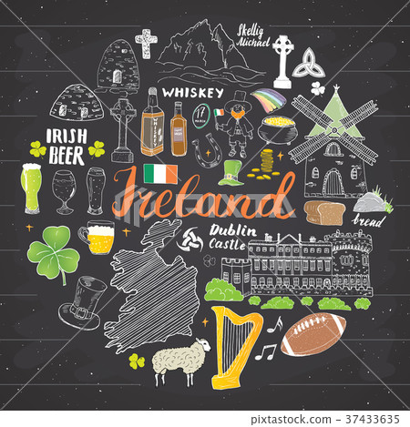 Ireland Sketch Doodles. Hand Drawn Irish Vector - Stock Illustration ...