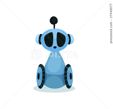 Blue cute friendly robot on wheels, artificial - Stock Illustration ...
