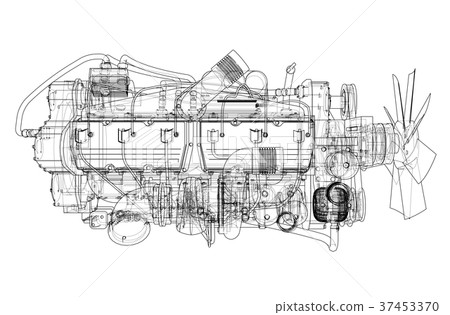Car engine. Vector rendering of 3d - Stock Illustration [37453370] - PIXTA