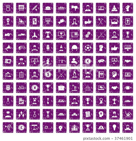 100 leadership icons set grunge purple - Stock Illustration [37461901 ...