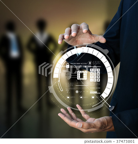 Businessman pressing virtual buttons - Stock Illustration [37473801 ...