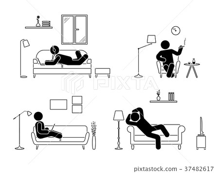 Stick figure resting at home position set-插圖素材 [37482617] - PIXTA圖庫